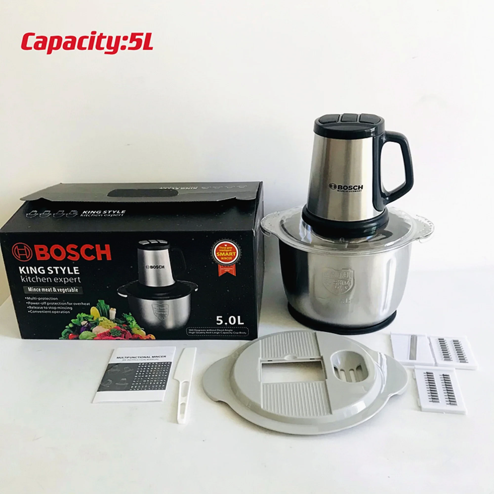 Bosch 5L Electric Meat Chopper – 1000W Powerful Stainless Steel Food ...